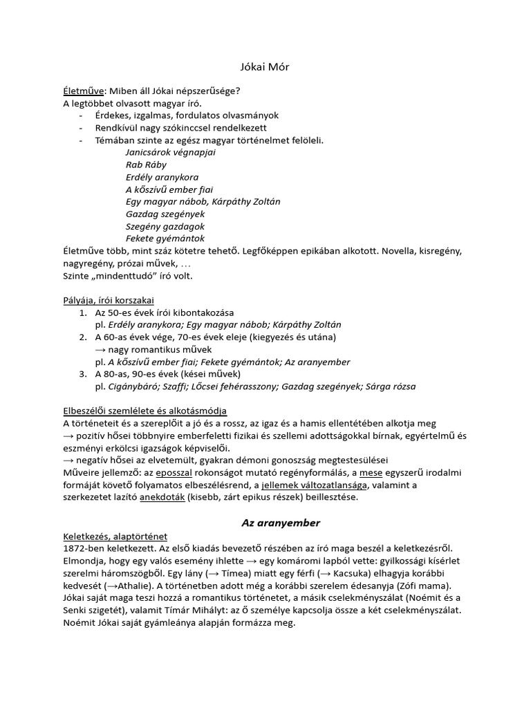 5. Jókai Mór. Az aranyember.docx | PDF