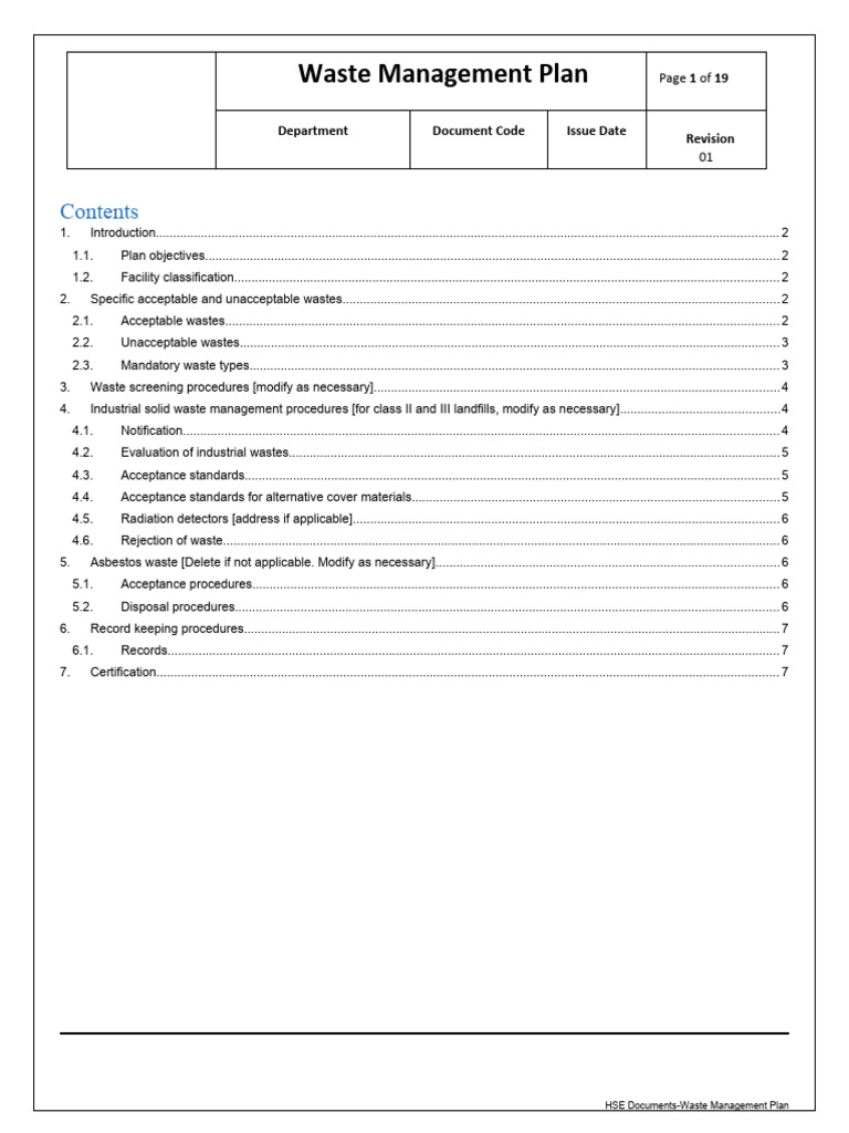 Waste Management Plan (WMP) | PDF | Waste | Waste Management