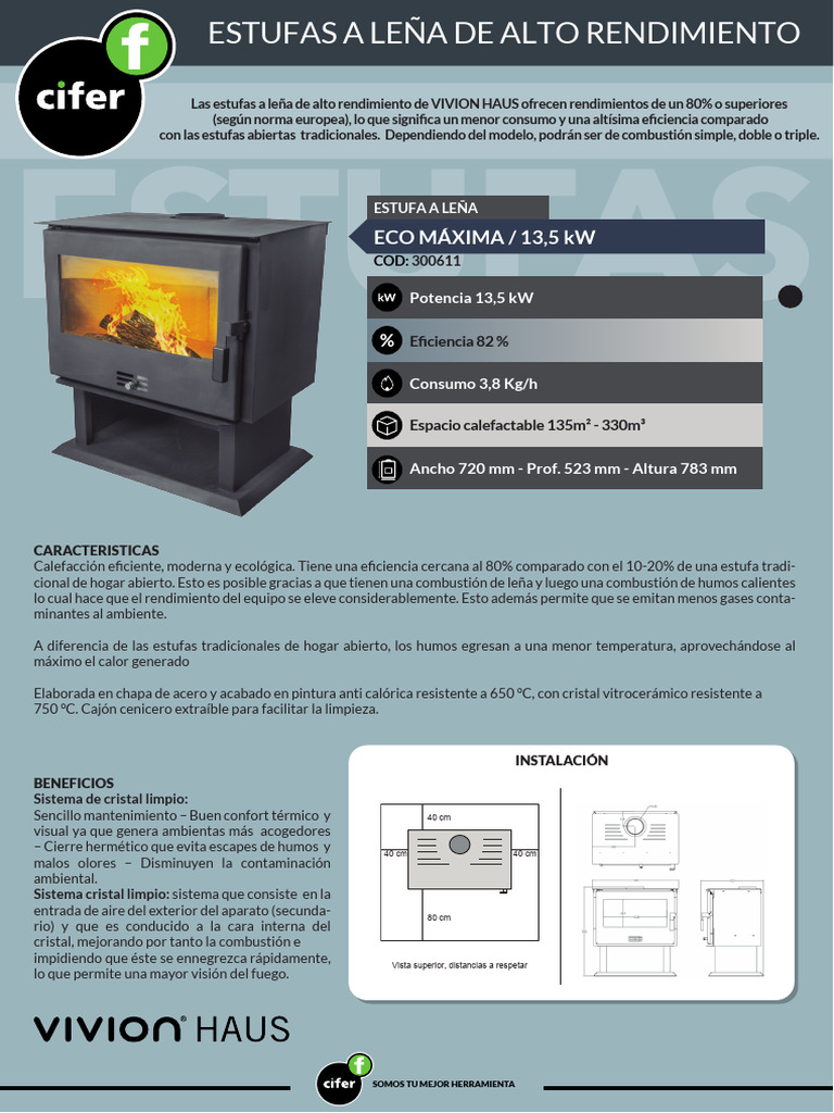 Ficha Calefactores Vivion Haus Eco Maxima 13,5 | PDF | Estufa | Hogar