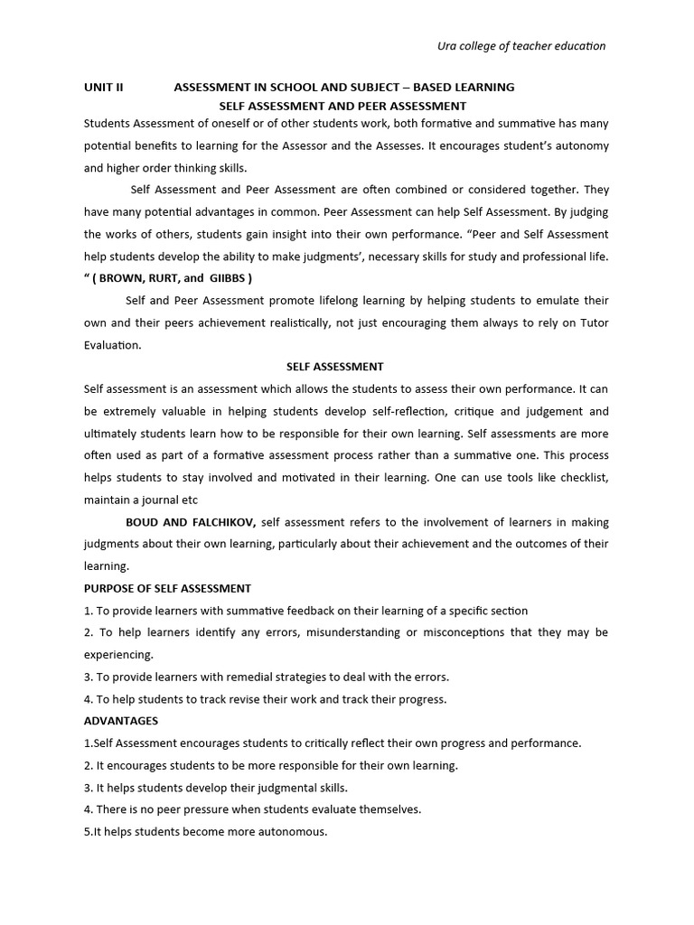 9 Sefl Assessment and Peer Assessnment | PDF | Educational Assessment ...