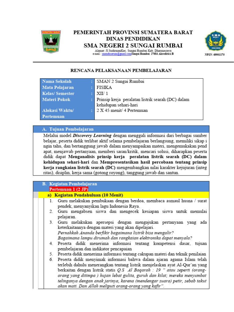 RPP Xii SMSTR 1 Rangkaian Arus Bolak Balik | PDF