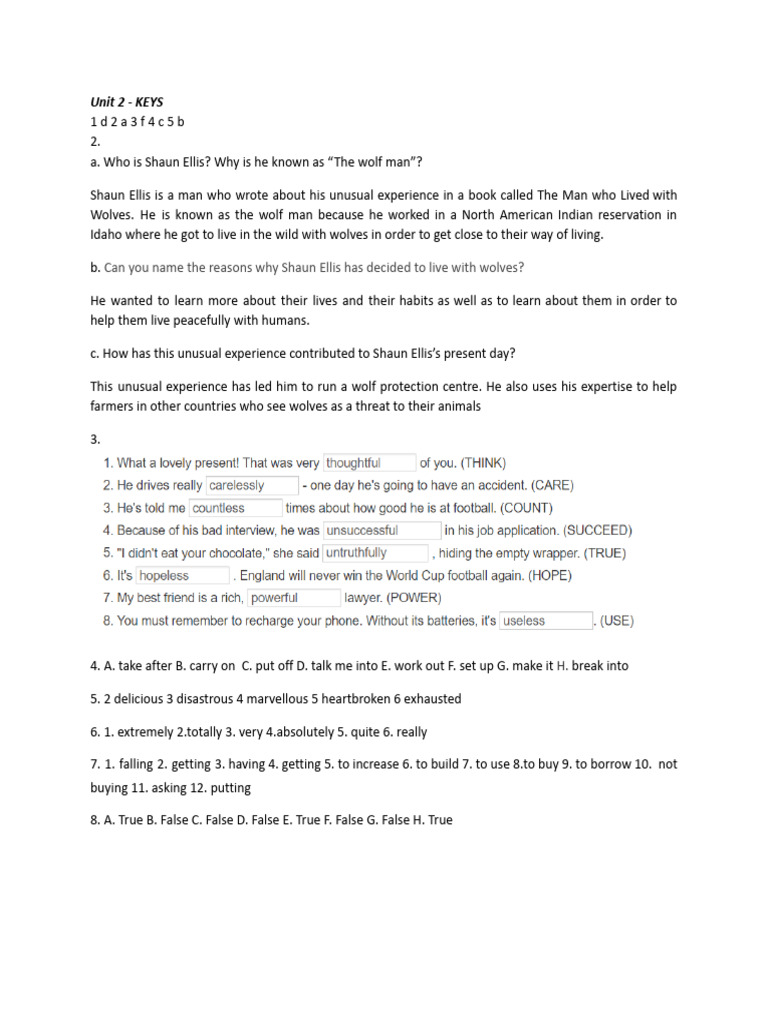 Exam Unit 2 - keys | PDF