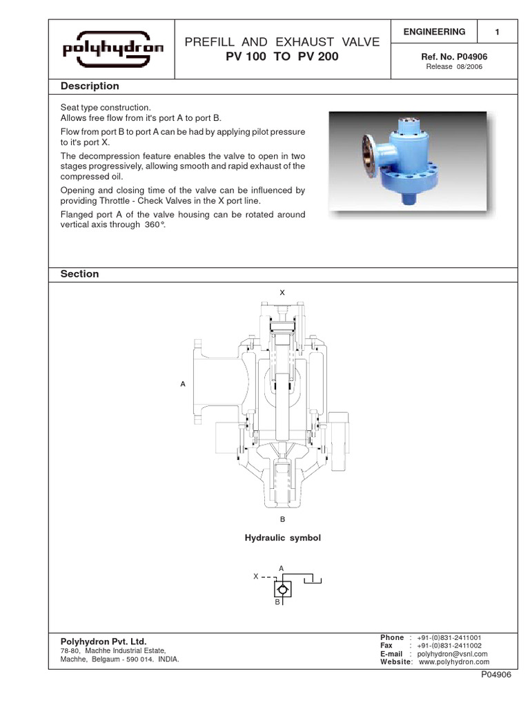 Prefill and Exhaust Valve: PV 100 TO PV 200 | PDF | Valve | Viscosity