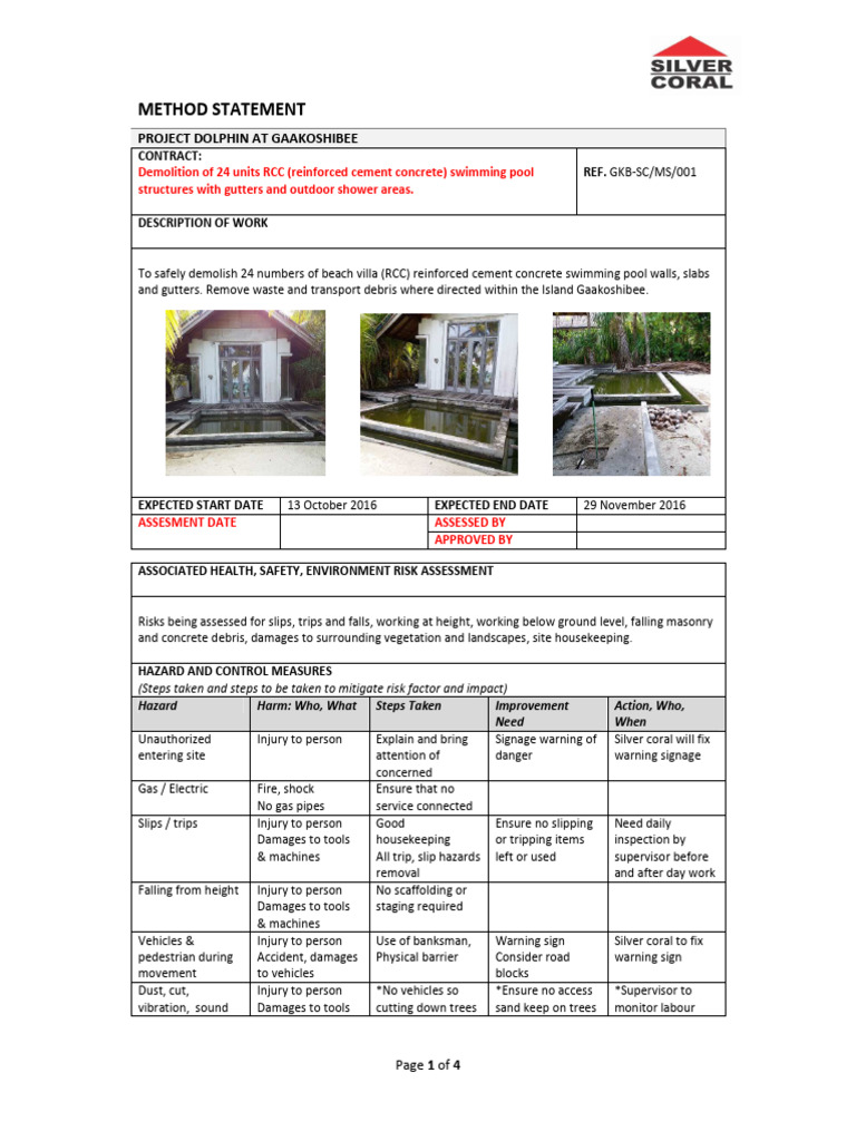 Method Statement Project Dolphin at Gaak | PDF | Concrete | Risk