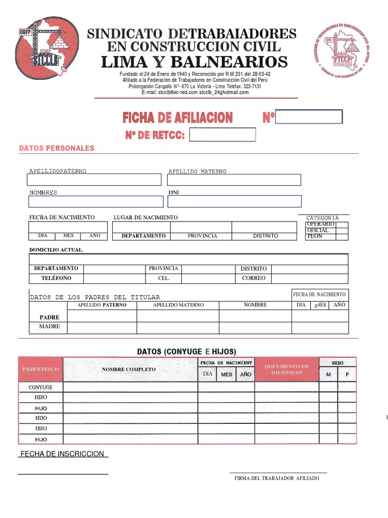 Ficha de Afiliacion STCCPB | PDF
