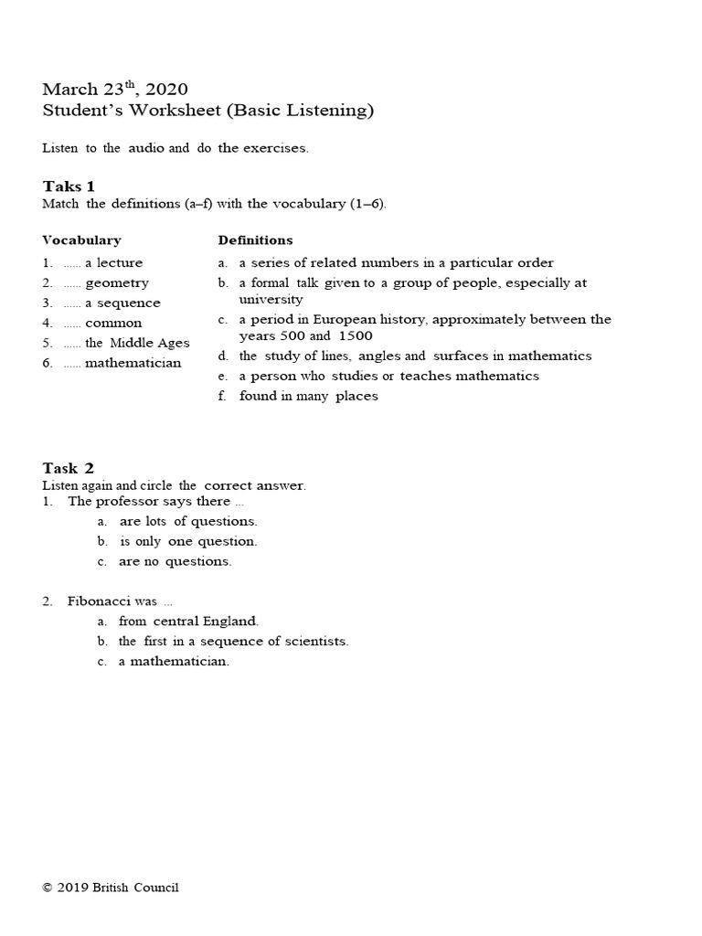 Worksheet Audio 1 | PDF