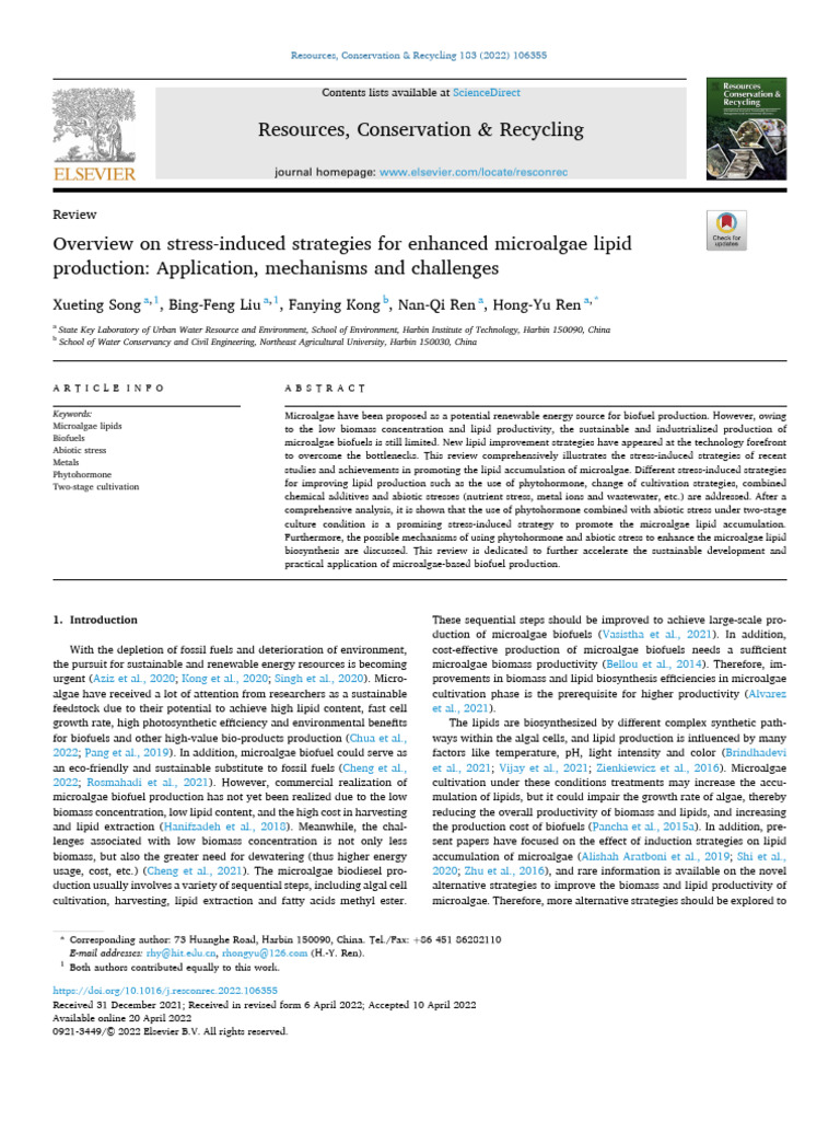 Song Et Al 2022 Overview On Stress Induced Strategies For Enhanced Microalgae Lipid Production