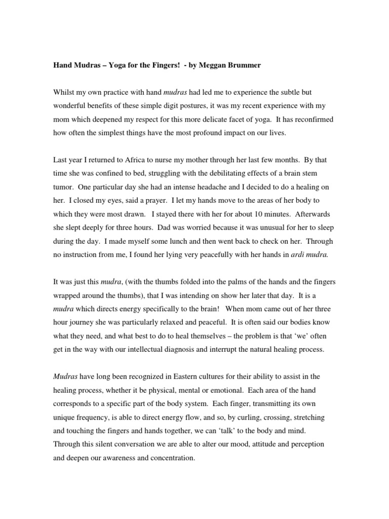Microsoft Word - Hand Mudras - Yoga For The Fingers - Final | PDF ...