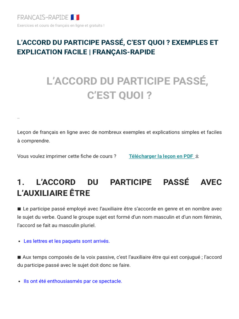 Accord du Participe Passé Simplifié | PDF | Sujet (Grammaire) | Nombre ...