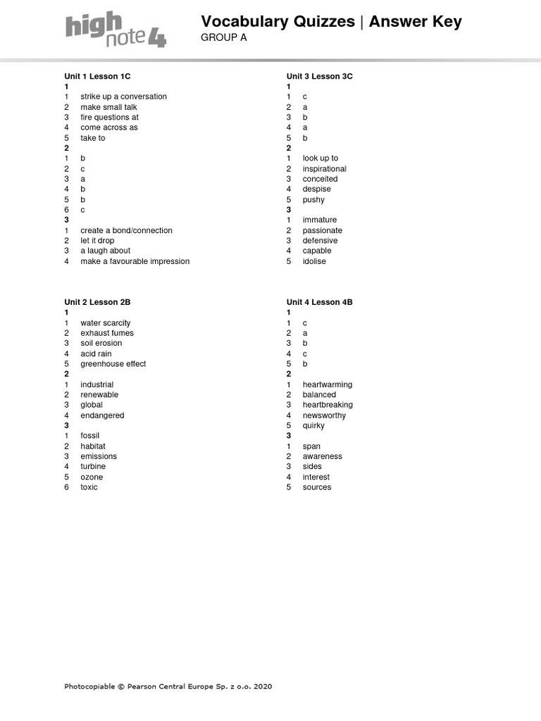 Vocabulary Quiz Answer Key Guide | PDF | Nature | Environmental Issues