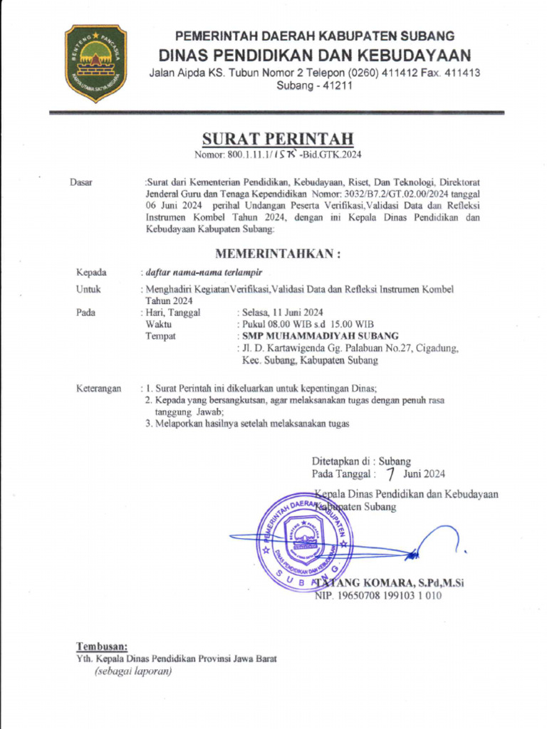 SP - Verifikasi, Validasi, Refleksi Data Istrumen Kombel 2024 - PIC | PDF