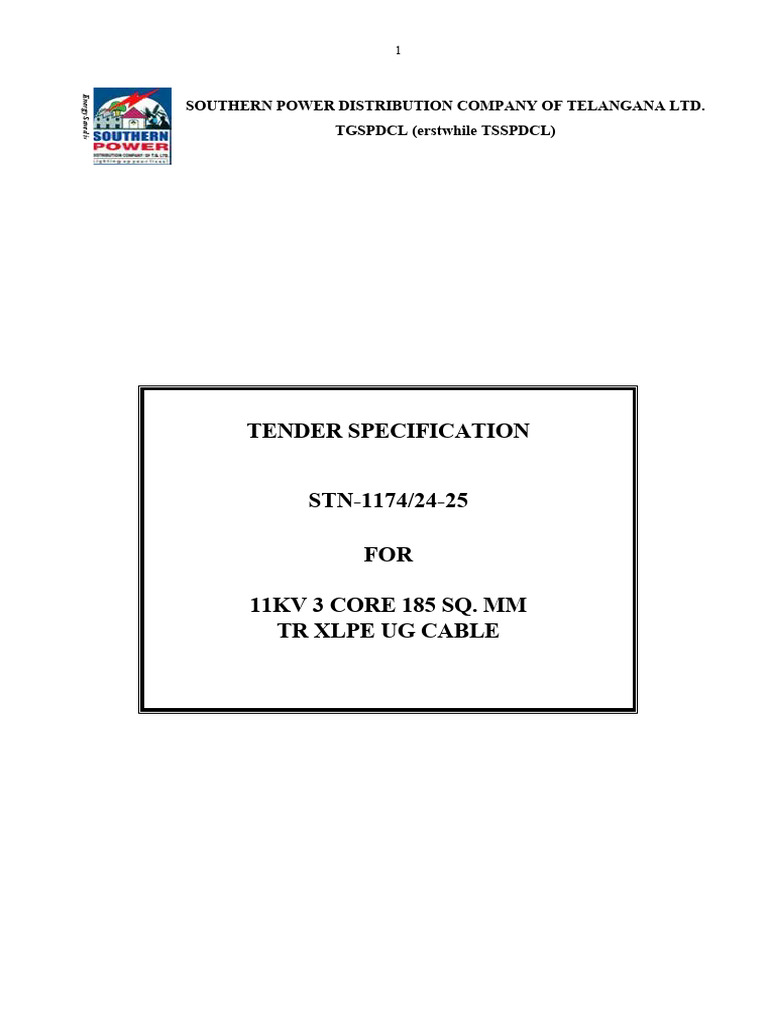 Tender Specification STN-1174/24-25 FOR 11Kv 3 Core 185 Sq. MM TR Xlpe Ug Cable | PDF | Taxes ...