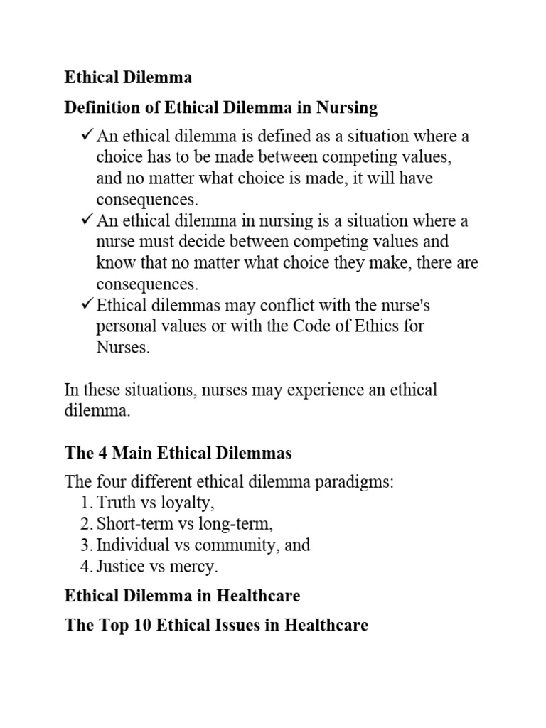 Ethical Dilemma Note | PDF | Nursing | Informed Consent