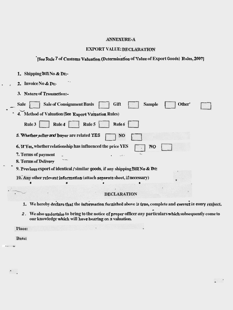Export Valuation Declaration | PDF