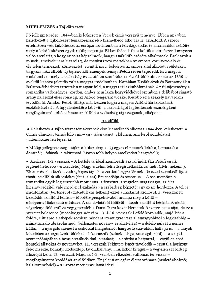 1 Tetel Petőfi Tajkolteszete | PDF