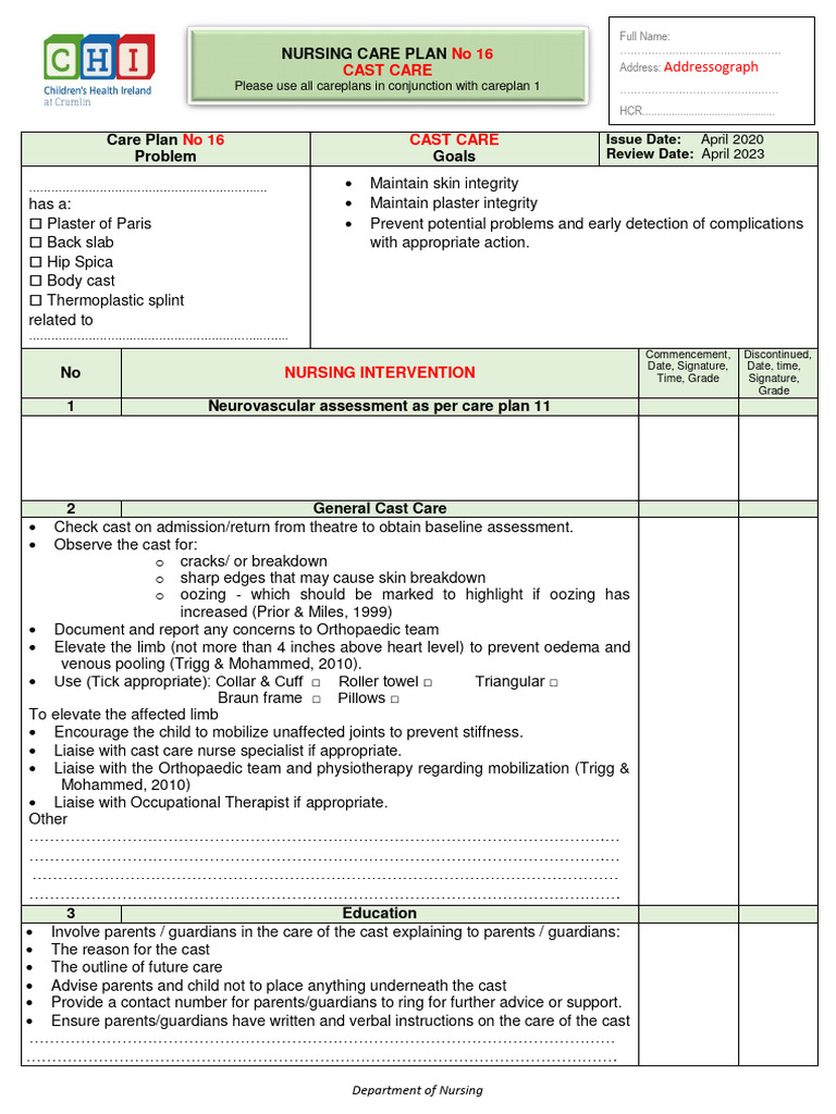 Cast Care 16 | Download Free PDF | Health Care | Clinical Medicine