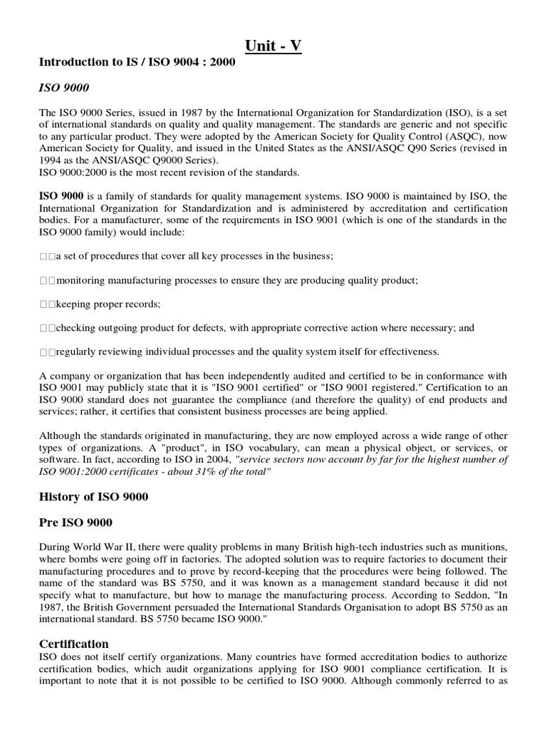 TQM Unit V | PDF | Iso 9000 | Quality Management System