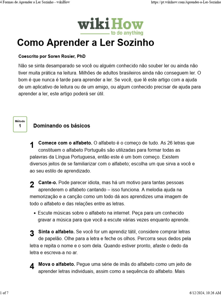 4 Formas de Aprender A Ler Sozinho - Wikihow | PDF | Fonética | Aprendizado