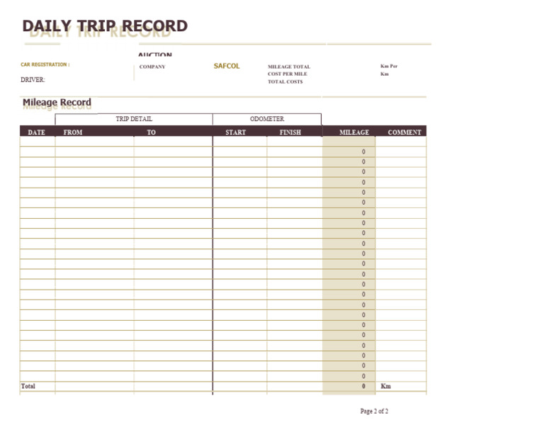 Daily trip sheet template -3 | PDF