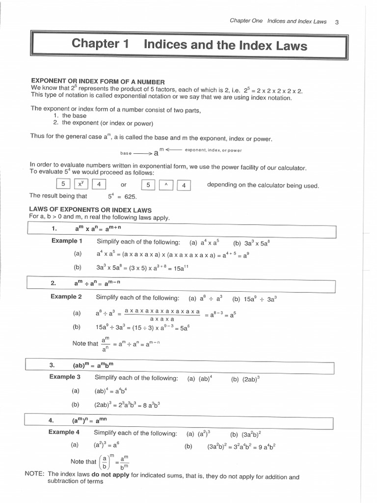 Chapter 1 - Indices and The Index Laws | PDF