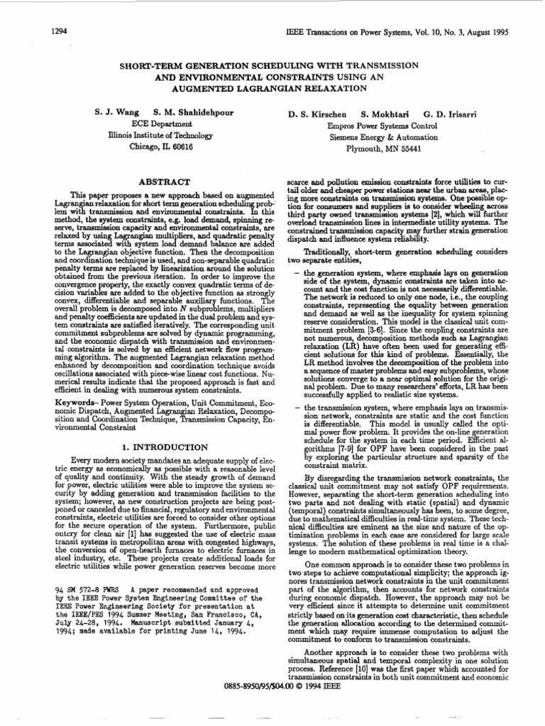 Short-Term Generation Scheduling With Transmission and Environmental Constraints Using An ...