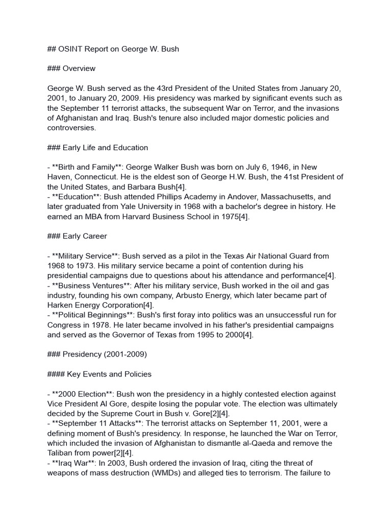 OSINT Report On George W. Bush | PDF | George W. Bush | American Government