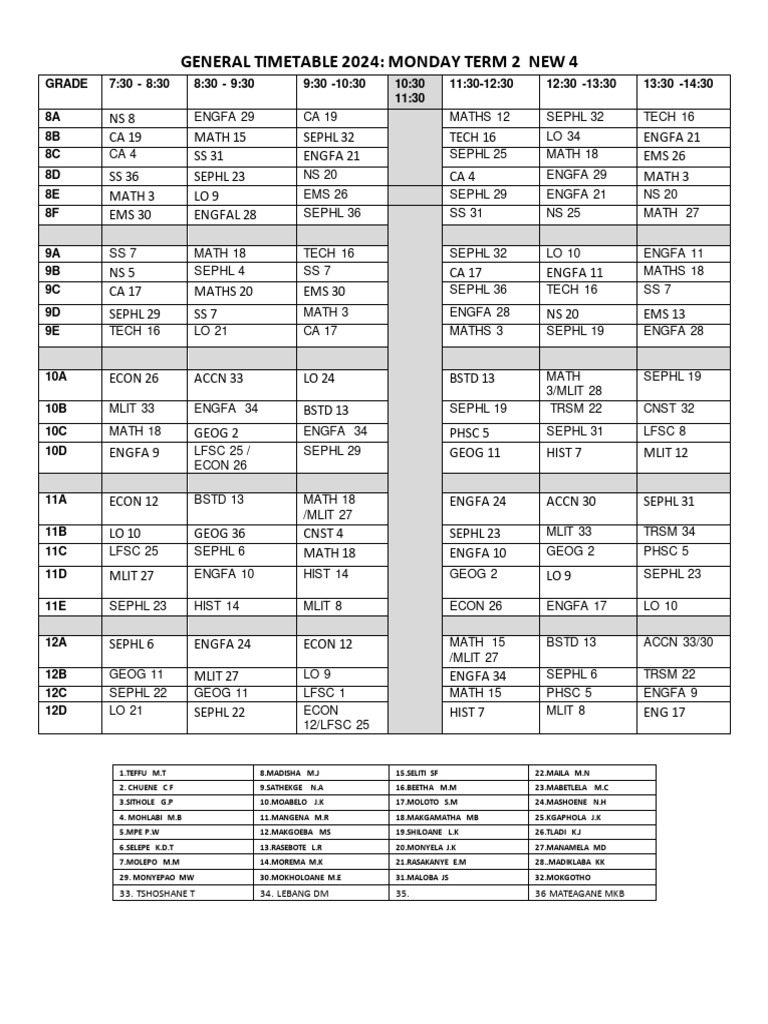 2024 Term 2 School Timetable | PDF