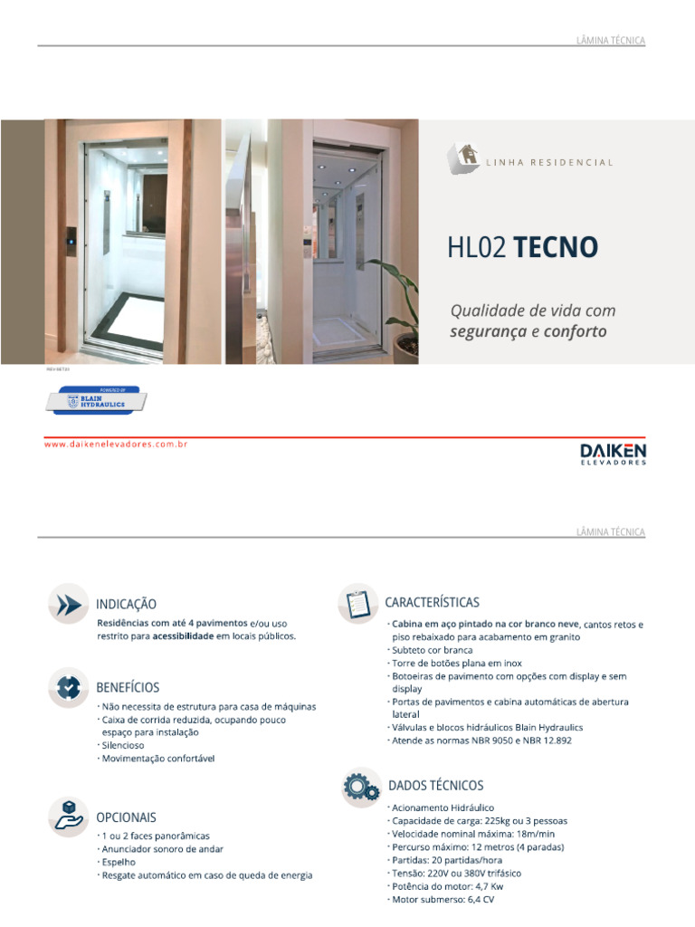 Lâmina Técnica Elevador HL02 Tecno | PDF
