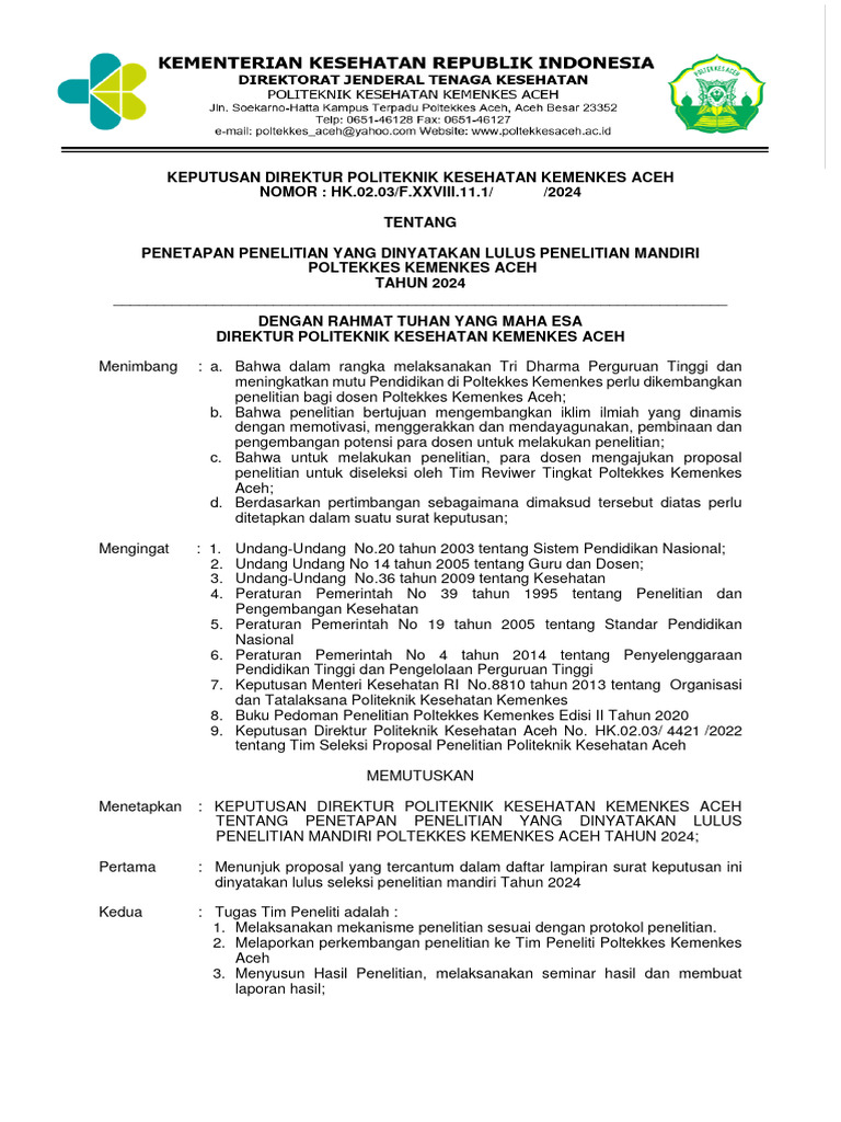 SK Penelitian Mandiri 2024 | PDF