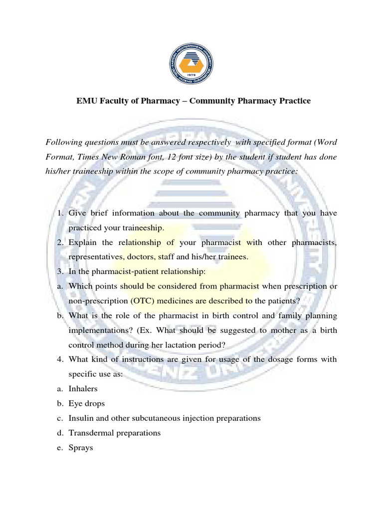 Community Pharmacy Questions | PDF | Pharmacy | Prescription Drugs