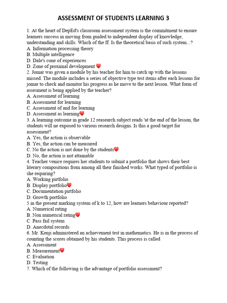 Assessment of Students Learning 3 | Download Free PDF | Educational ...