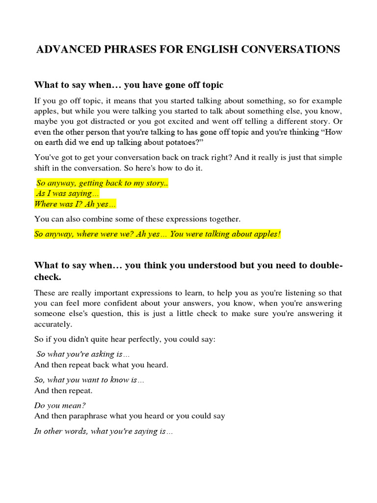 Advanced Phrases For English Conversations | Download Free PDF ...