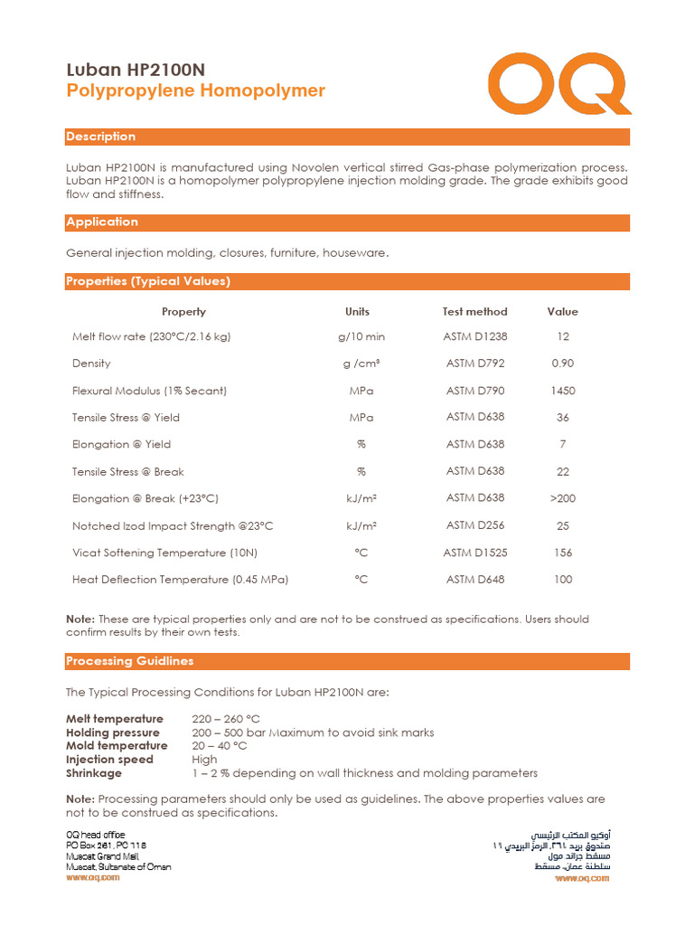 OQ TDS Luban HP2100N | PDF | Polymers | Strength Of Materials