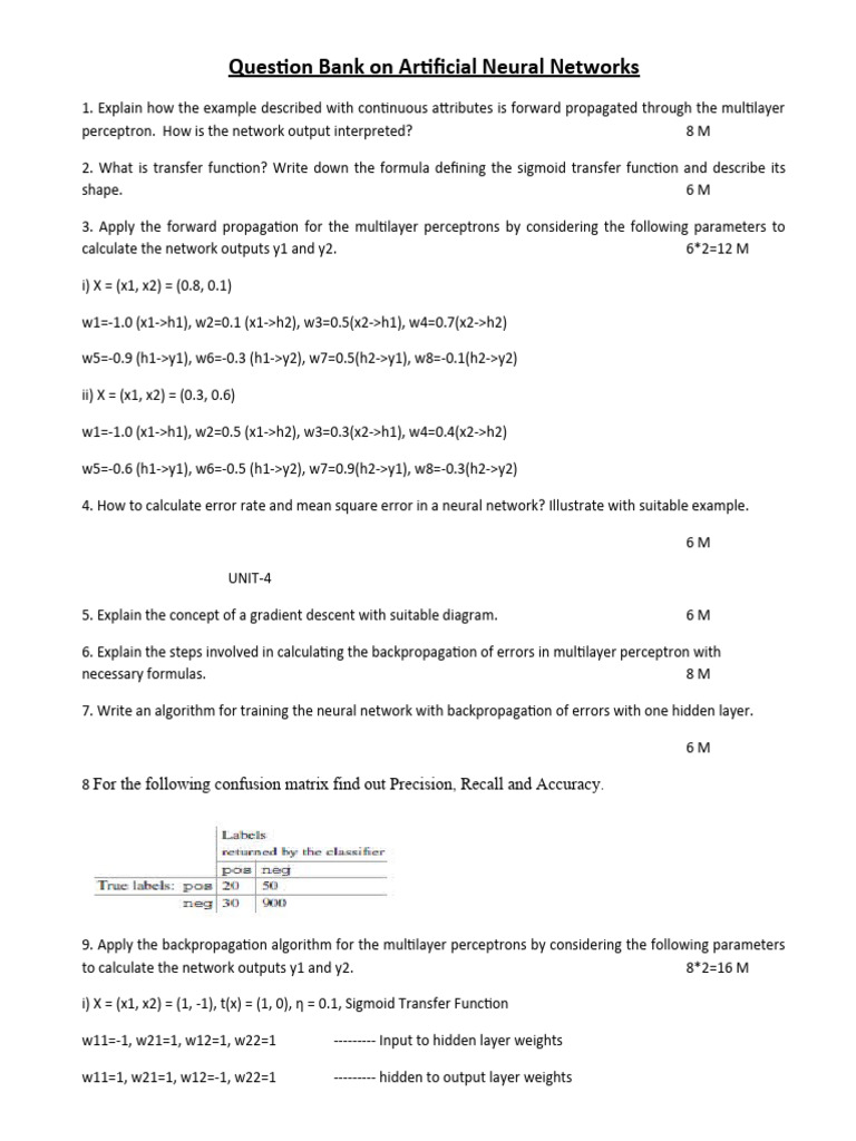 Question Bank On Artificial Neural Networks | Download Free PDF | Artificial Neural Network ...