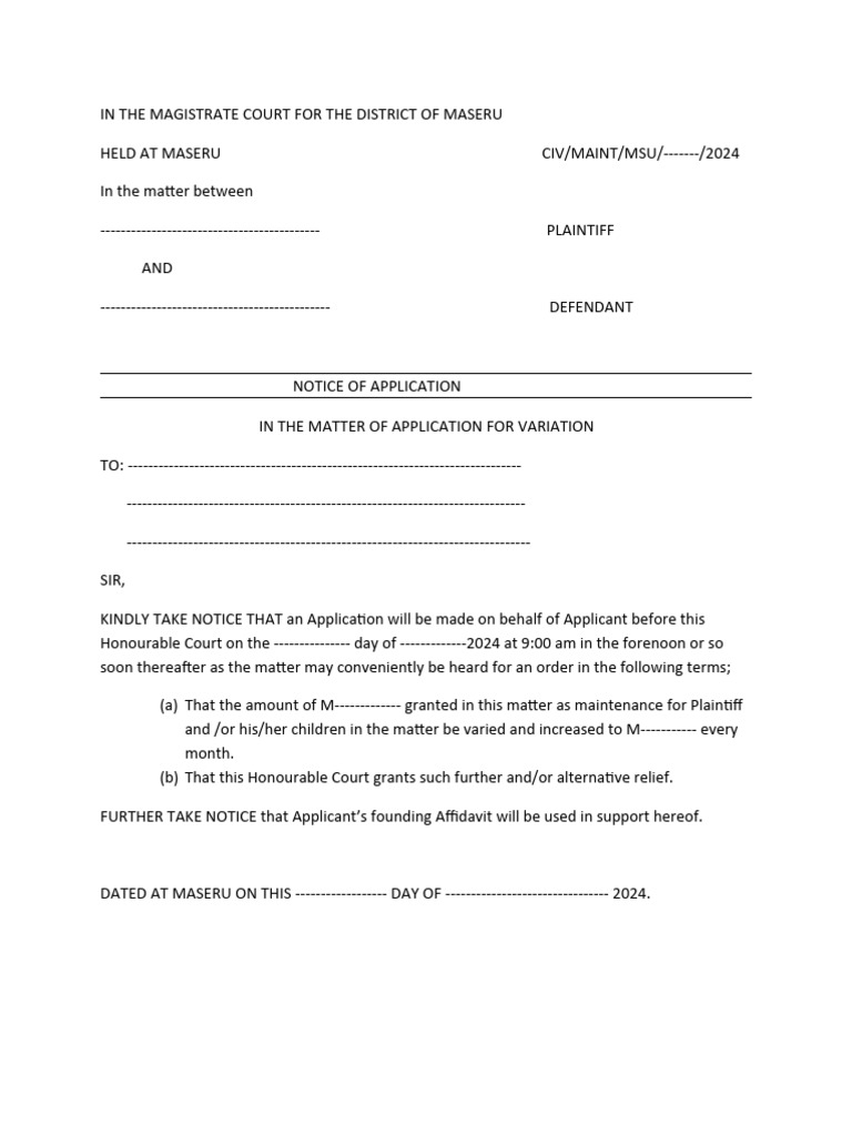 Variation Application For Increase | PDF | Affidavit | Separation Of Powers