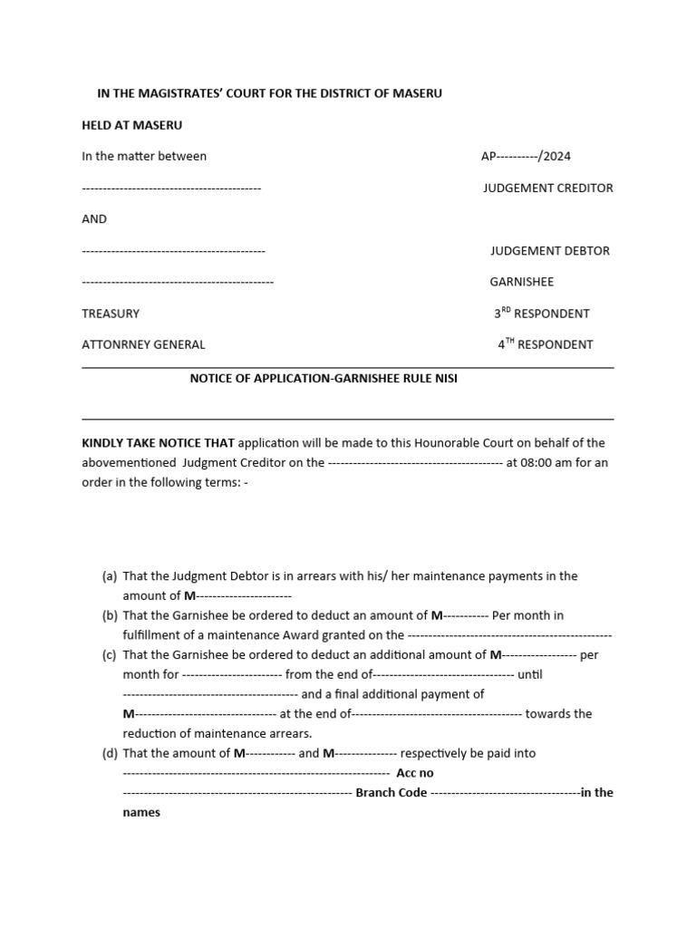 Garnishee Application | Download Free PDF | Judgment (Law) | Garnishment