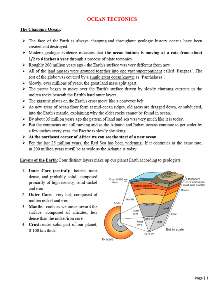 Ocean Tectonics Geology Notes | PDF | Plate Tectonics | Crust (Geology)