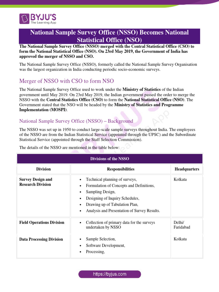 NSSO-CSO-and-NSO-UPSC-Notes | Download Free PDF | Statistics