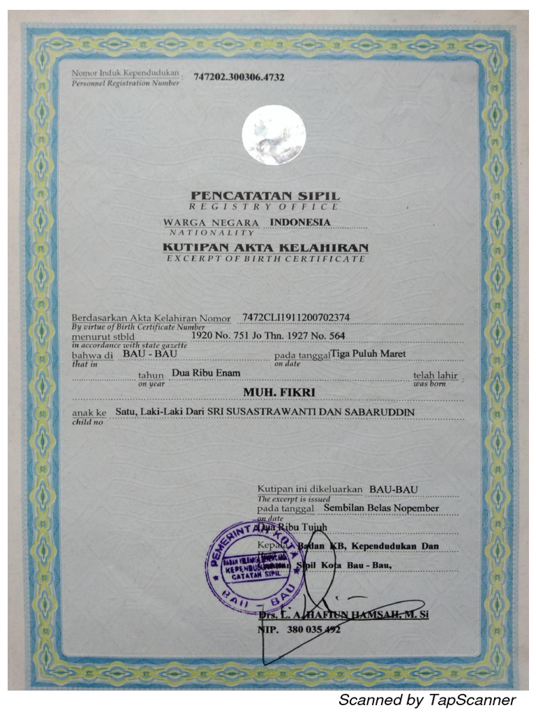 Akta Anak KE 1 (Fikri) | PDF