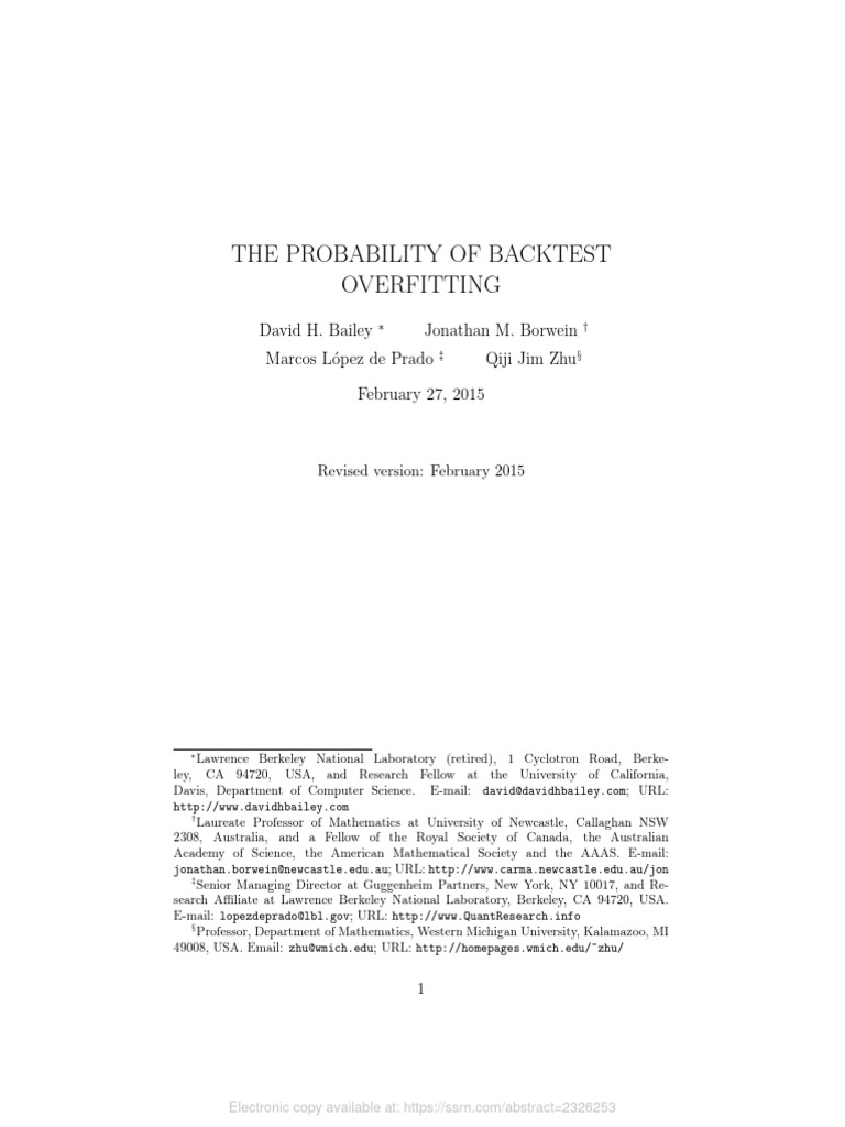 The Probability of Backtest Overfitting | PDF | Statistical Hypothesis ...