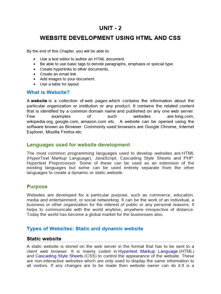 STD - Xi Web Application Unit 2 Section I HTML | PDF | Websites | Html ...