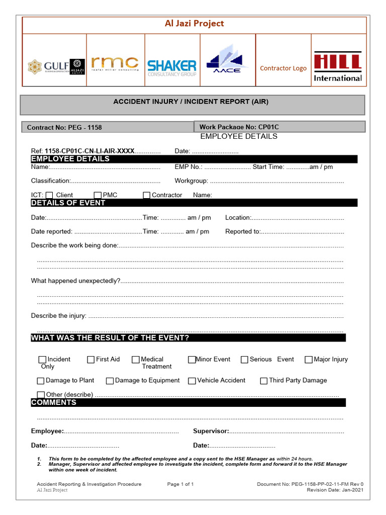 Accident Incident Report Form | PDF | Safety | Occupational Safety And ...