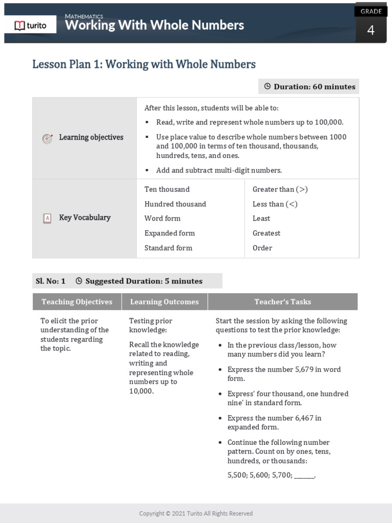 01 - Grade4 - Ch1 - Working With Whole Numbers - LP | PDF | Mathematics ...
