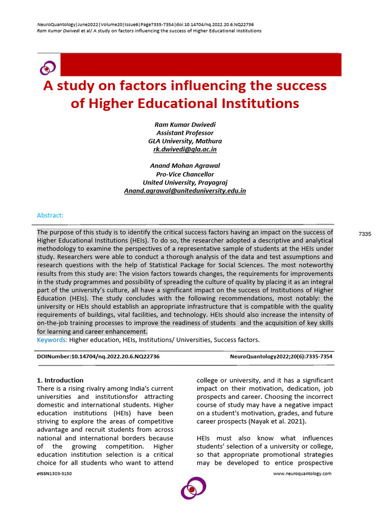 Success Factors in Higher Education Institutions | PDF | Institution ...