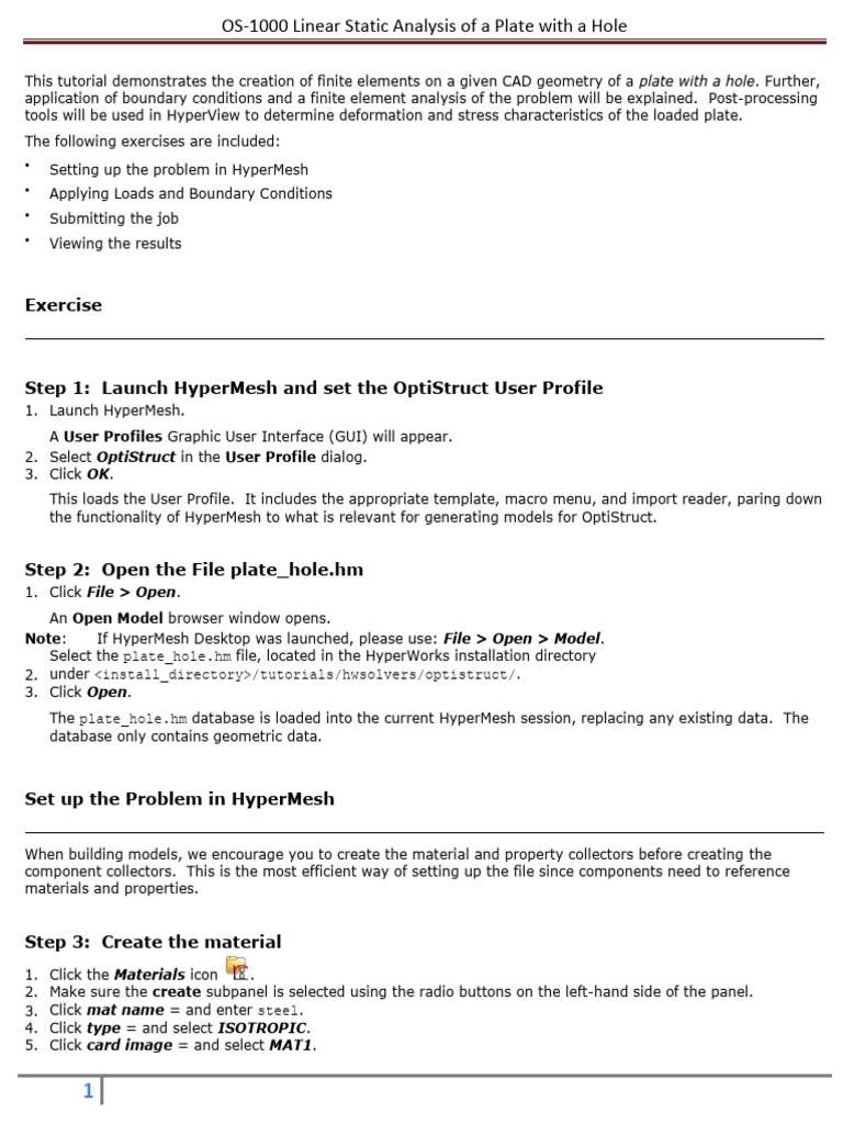 OS-1000 Linear Static Analysis of A Plate With A Hole | PDF | Finite ...