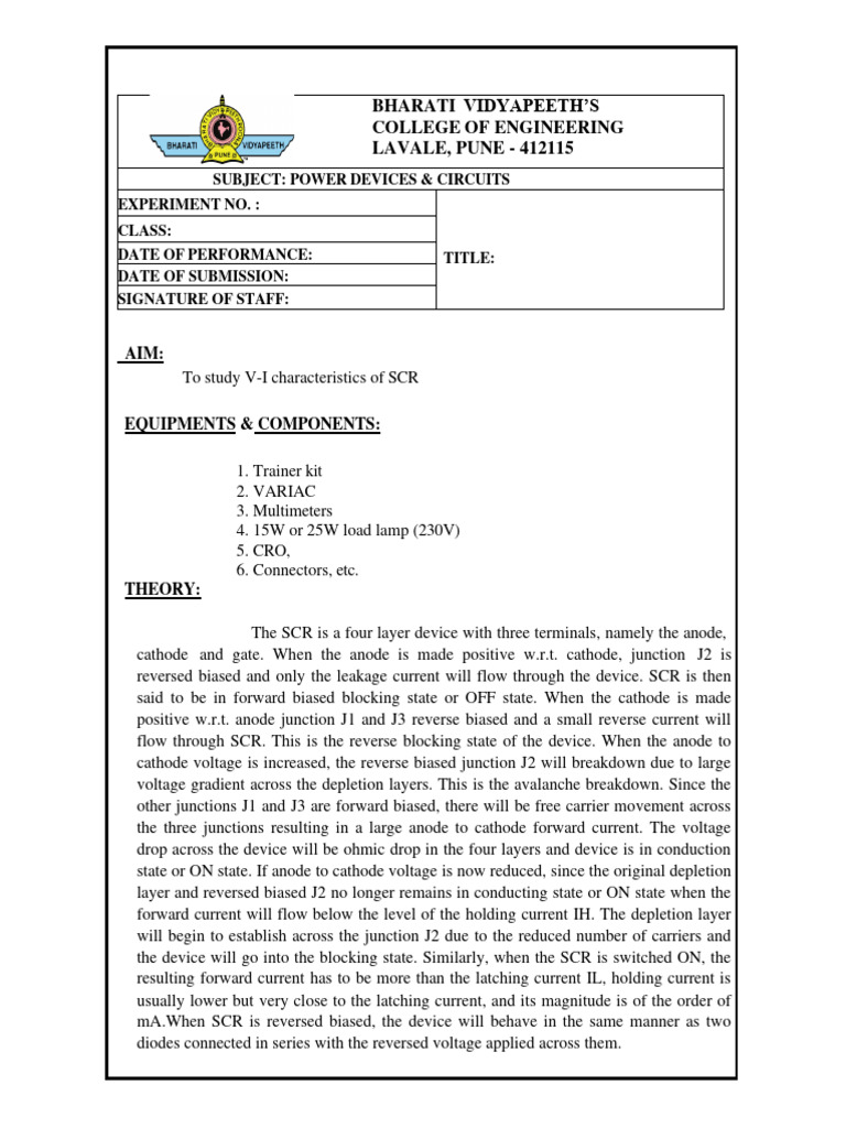 01-SCR Characteristics | PDF | P–N Junction | Materials Science