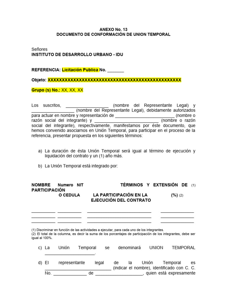 Documento Constitucion de Union Temporal | PDF