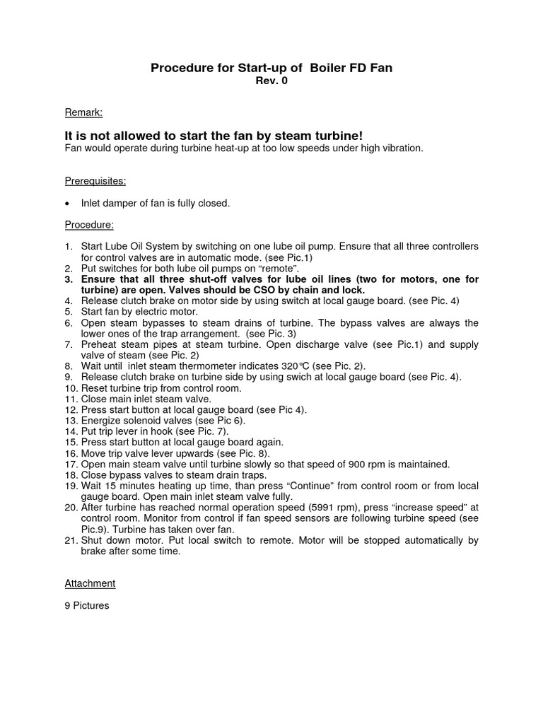 Procedure For Start Up Boiler FD Fan | PDF | Valve | Steam