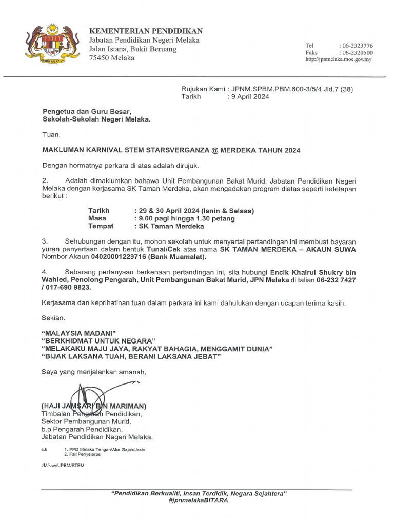 MAKLUMAN KARNIVAL STEM STARSVERGANZA at MERDEKA TAHUN 2024 | PDF