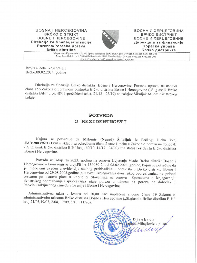 Potvrda o Rezidentnosti Scan | PDF
